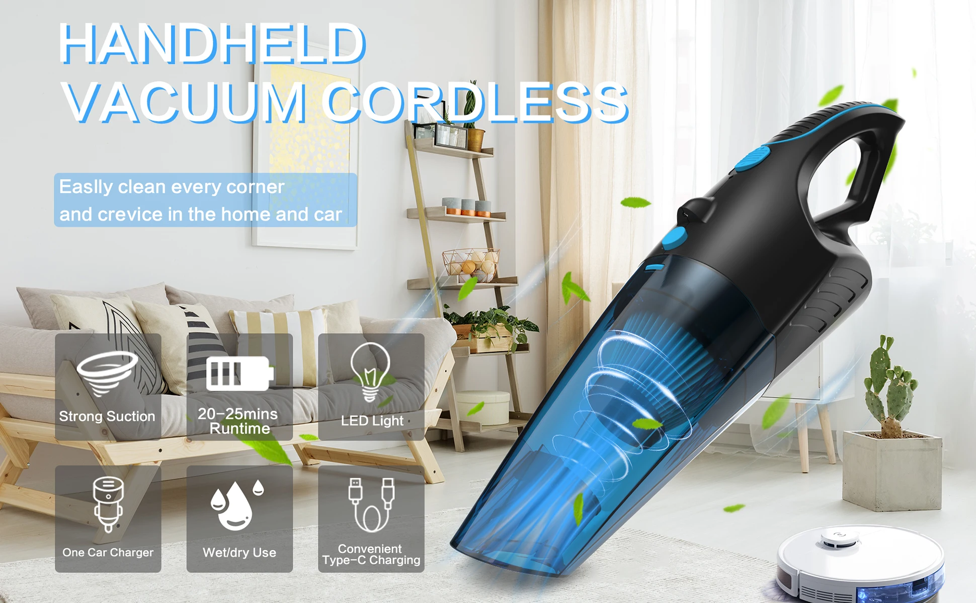 Car Vacuum Cleaner Portable Wired Handheld 120w Auto Vacuum Cleaner 12v ...