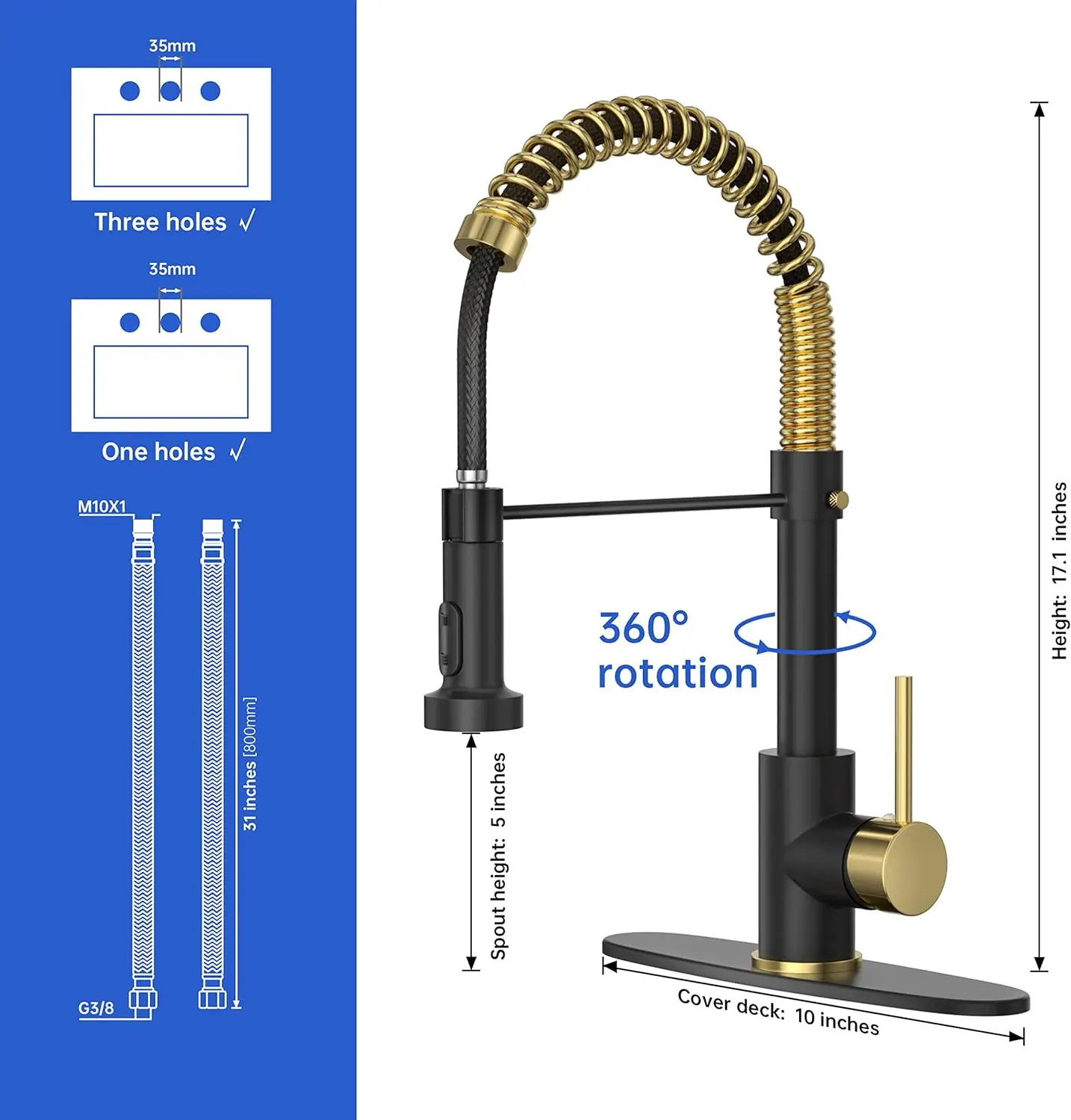 Black Gold Stainless Steel Kitchen Faucet Single Handle Commercial ...