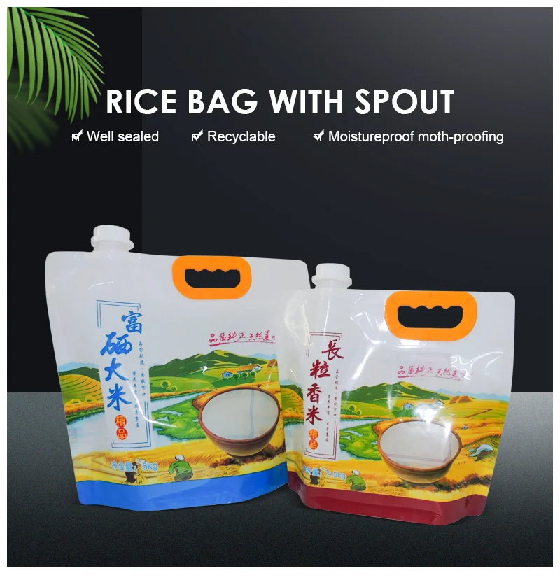 Custom Stand Up Plastic Rice Grain Bag With Spout Pouch Secure Gravure ...