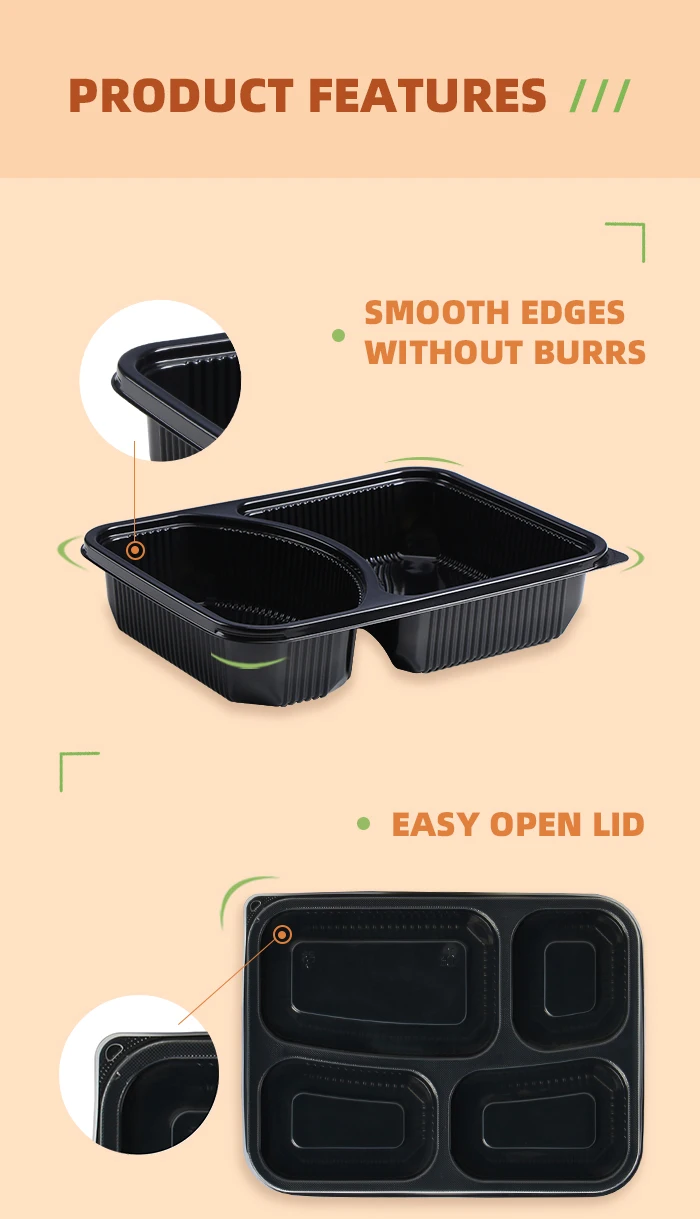 3 Compartment Disposable Bento Box with Lid - Eco-friendly