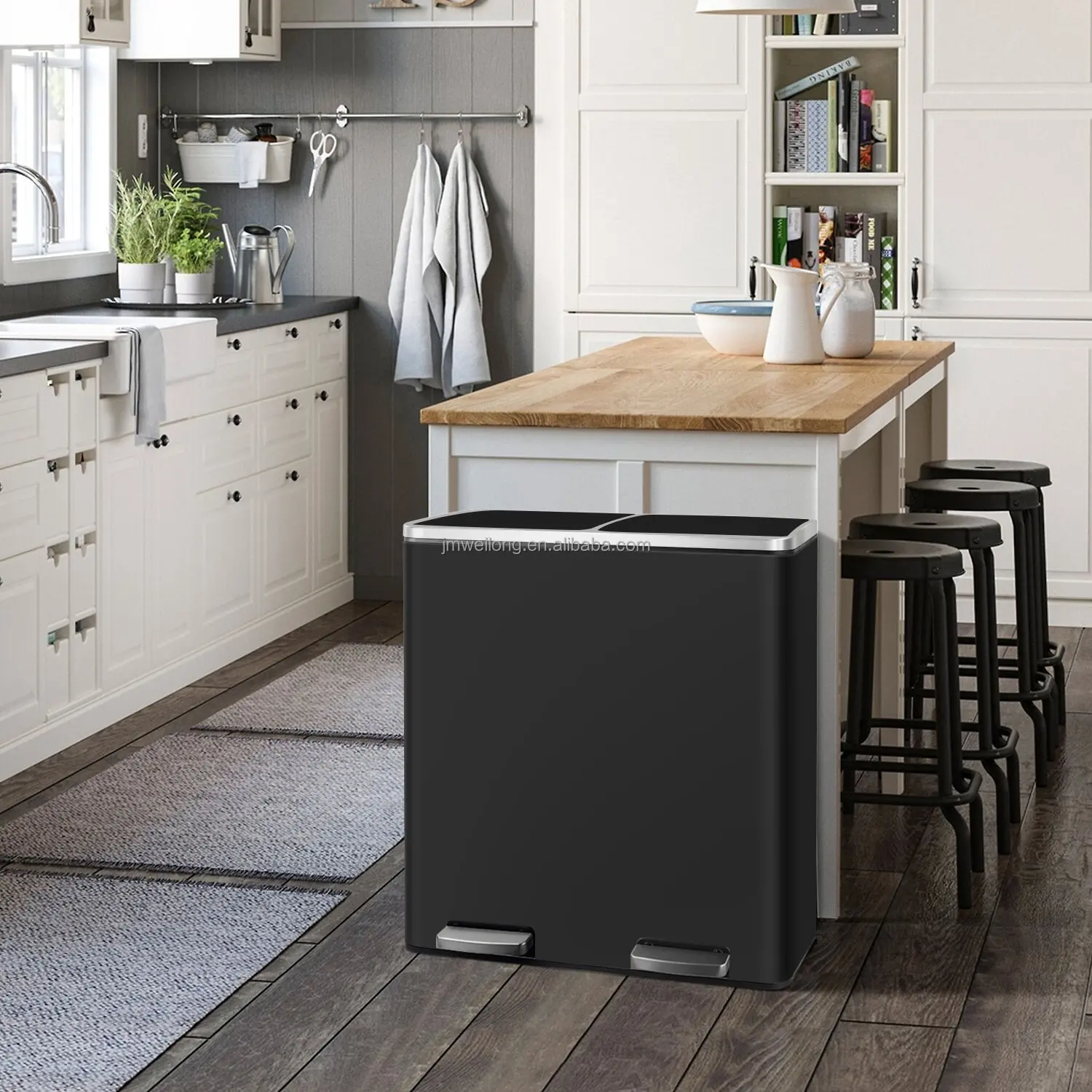Big Capacity Stainless Steel Rectangular Recycle Pedal Bin Soft Close ...