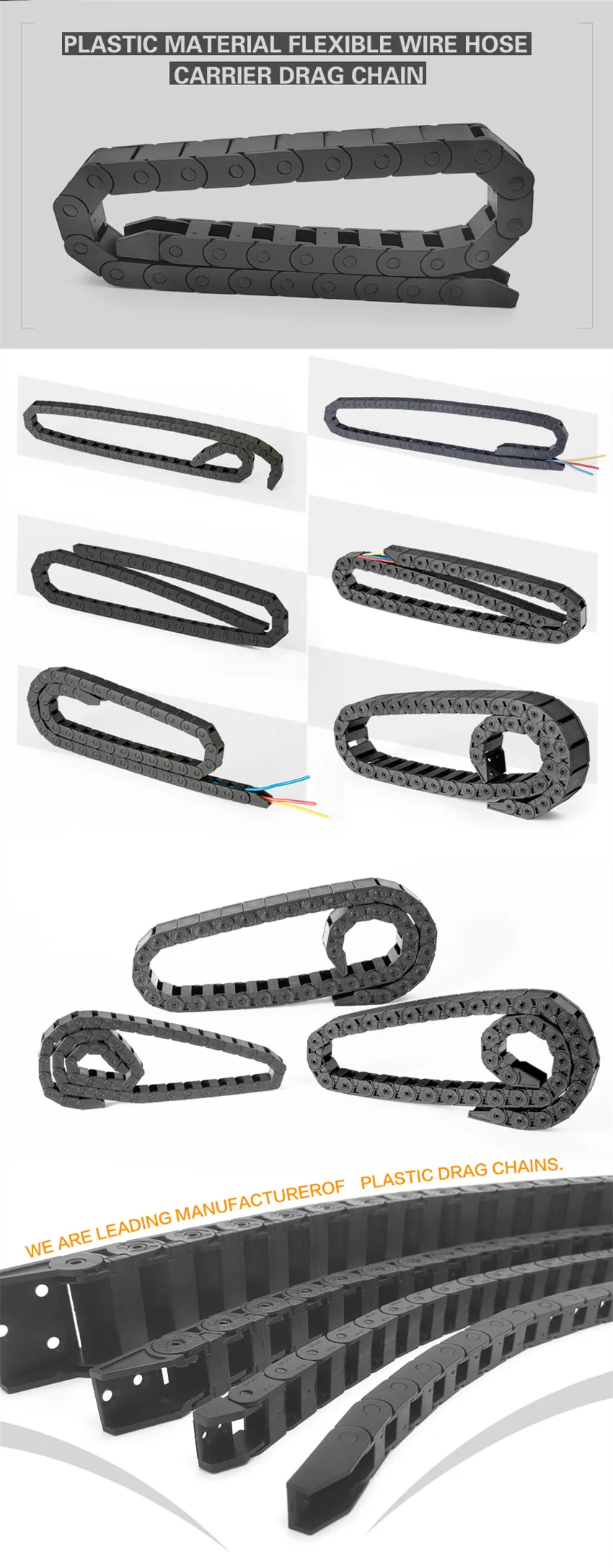 High Strength Plastic Cable Shielding Drag Chain Highly Flexible Drag ...