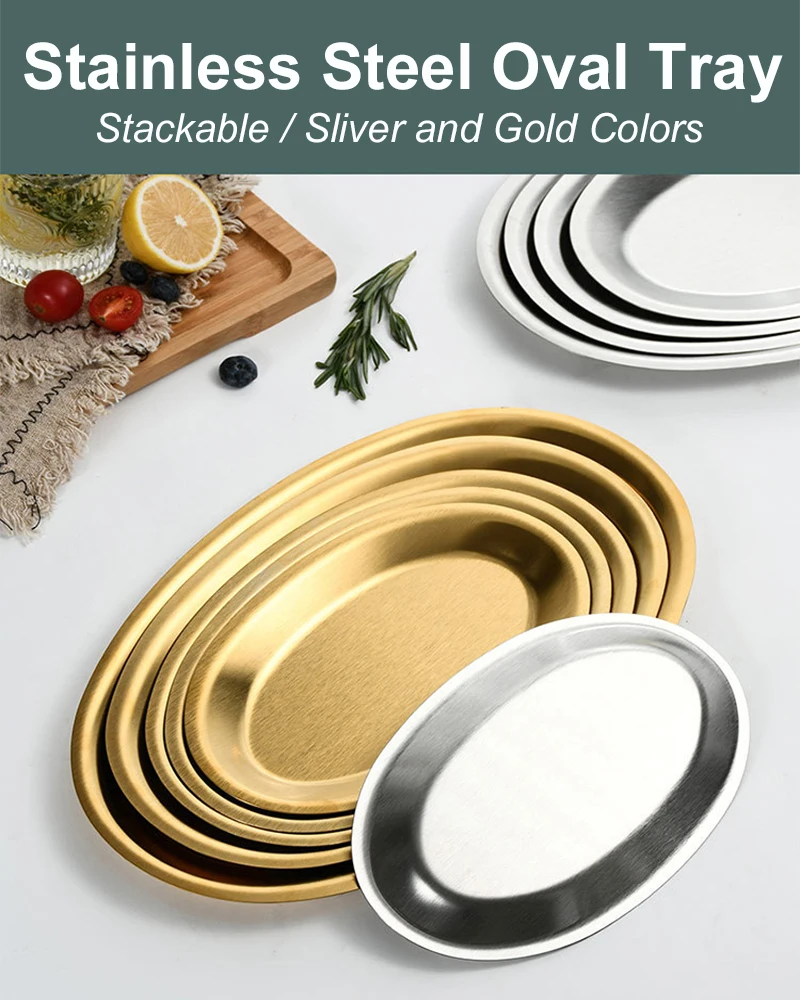 Stainless Steel Oval Tray Fish Egg Oval Shape Food Plate Oval Serving ...