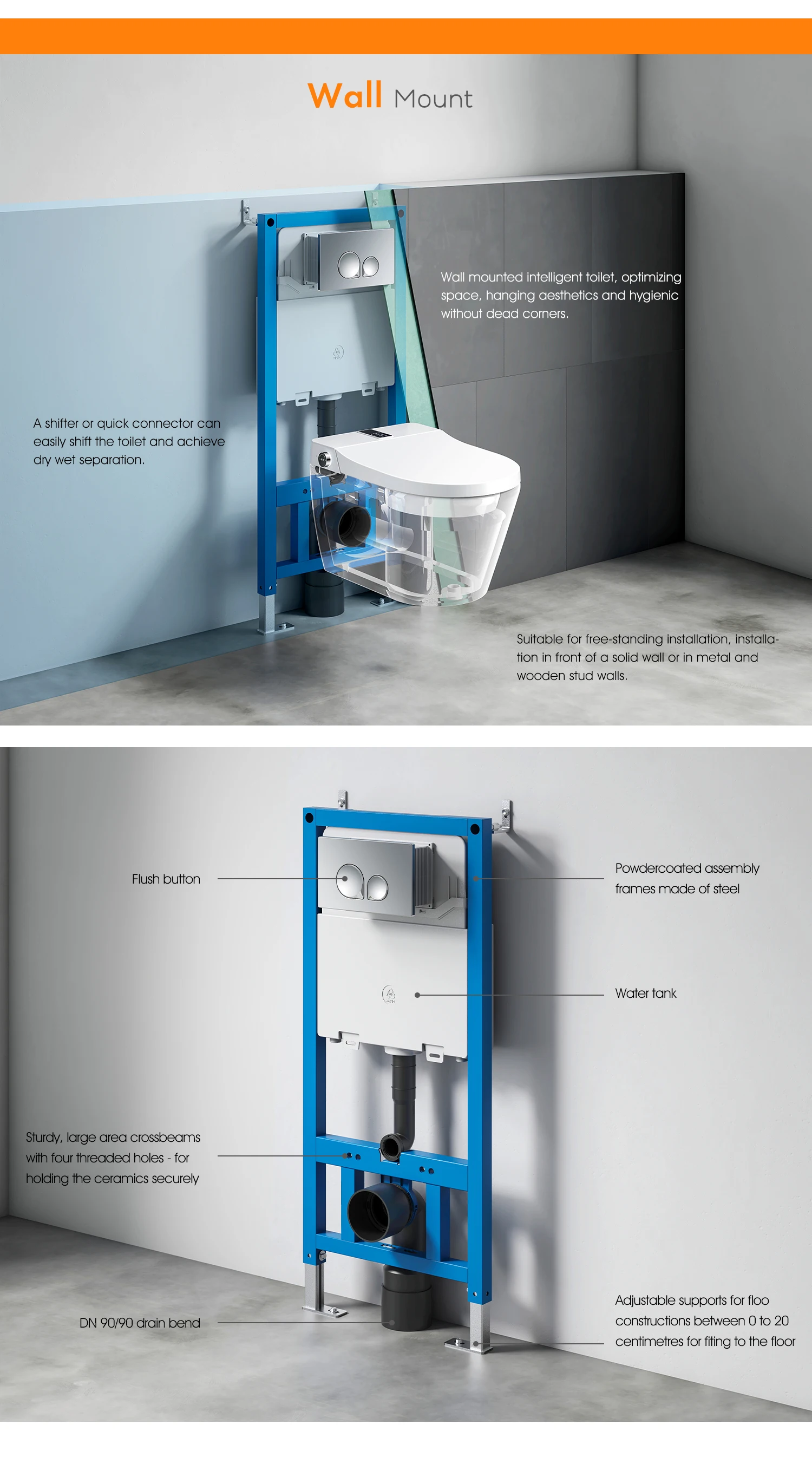 Smart Wall Hang Toilette Hidden Black and White Intelligent Toilet with ...