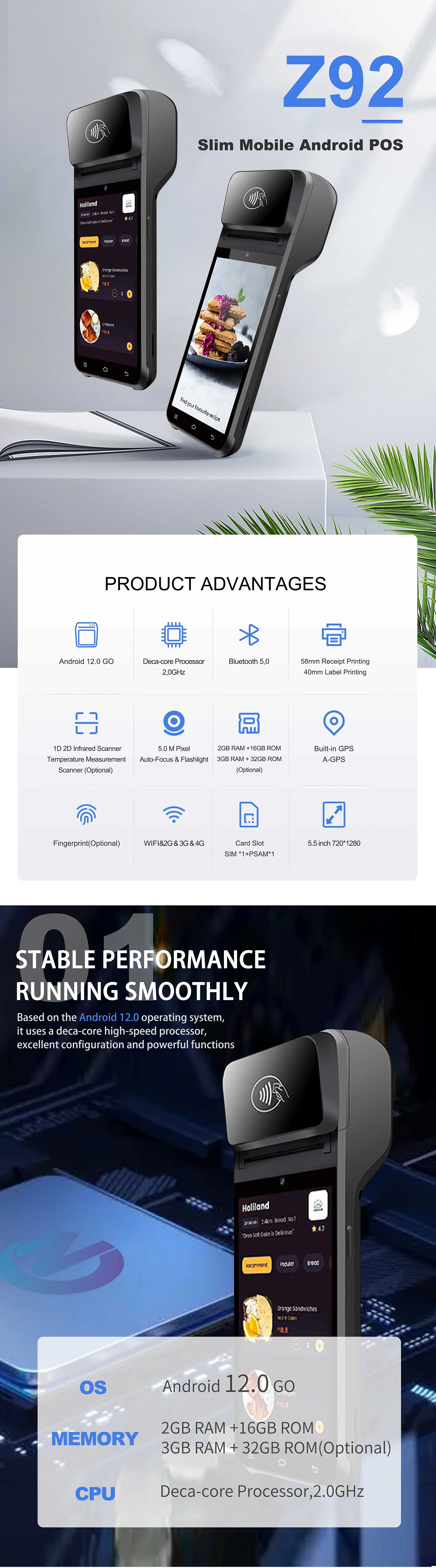 Z92 Android 12 0 Terminal Versatile Pos Handheld Device