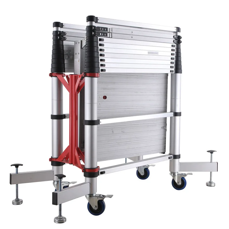 Mobile Aluminium Telescopic Scaffolding Ladder with Wheels