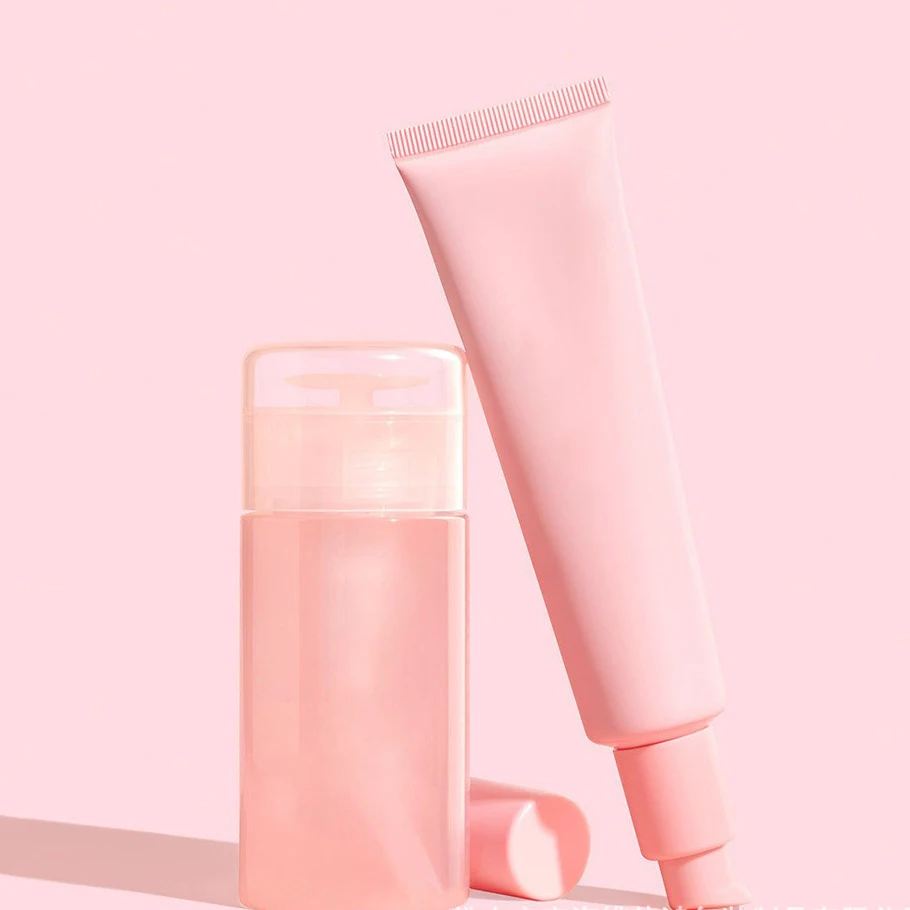 Empty Cosmetic Pink Plastic Skin Care Set Packaging Bottle