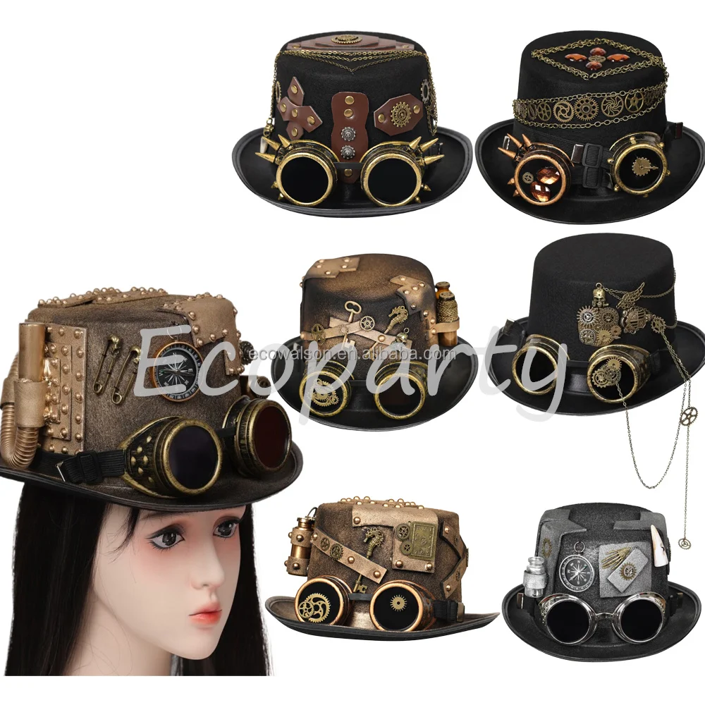 Medieval Gothic Fedoras Goggles Top Jazz Hat Gothic Steampunk Top Non ...
