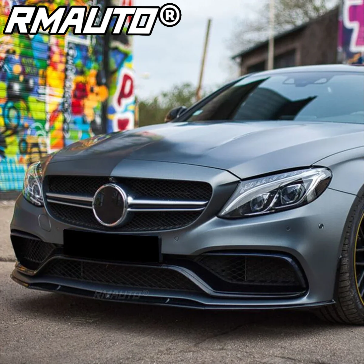 For C63 Amg Car Front Bumper Splitter Lip Diffuser Spoiler Body Kit For ...