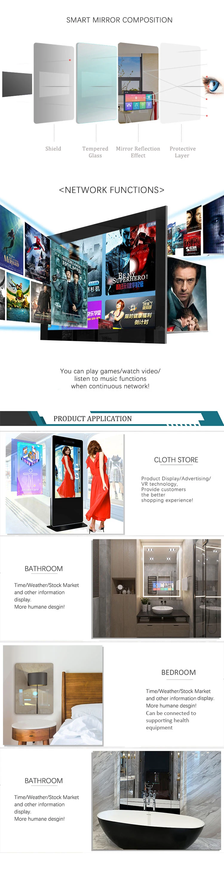 Wall Mounted LED Magic Mirror Smart Vanity Bathroom TV with Remote ...