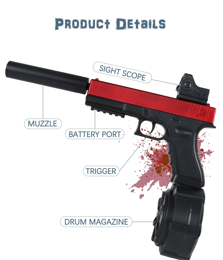 Fully Automatic Gel Water Gun Pistol Ammo Orbie Electric Splatter Ball ...