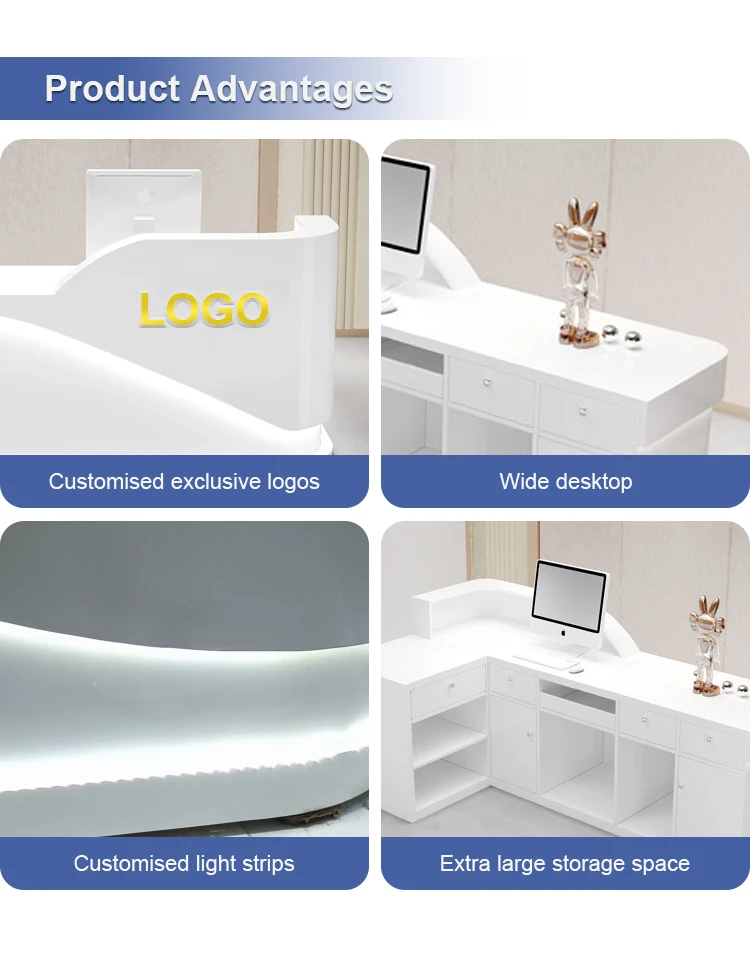 White Reception Desk Beauty Salon L Corner Curved Salon Furniture Small ...