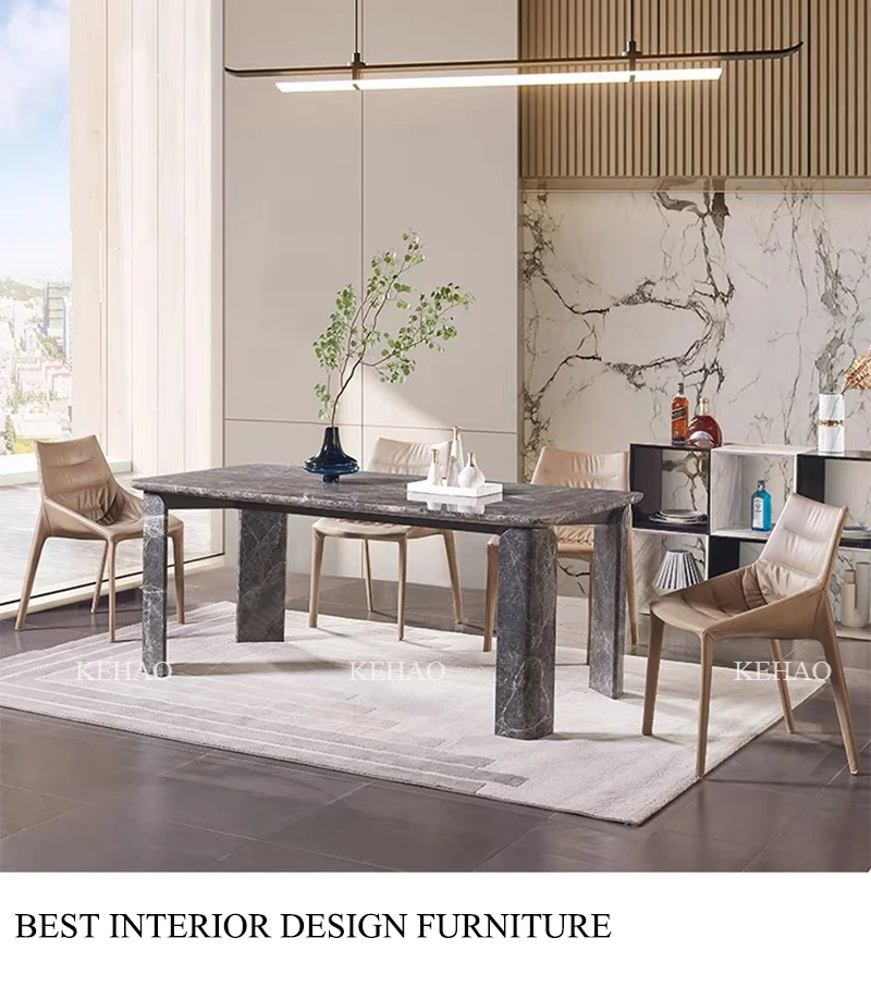 Modern Luxury Natural Stone Dining Table Set 4 6 Seater Full Marble ...