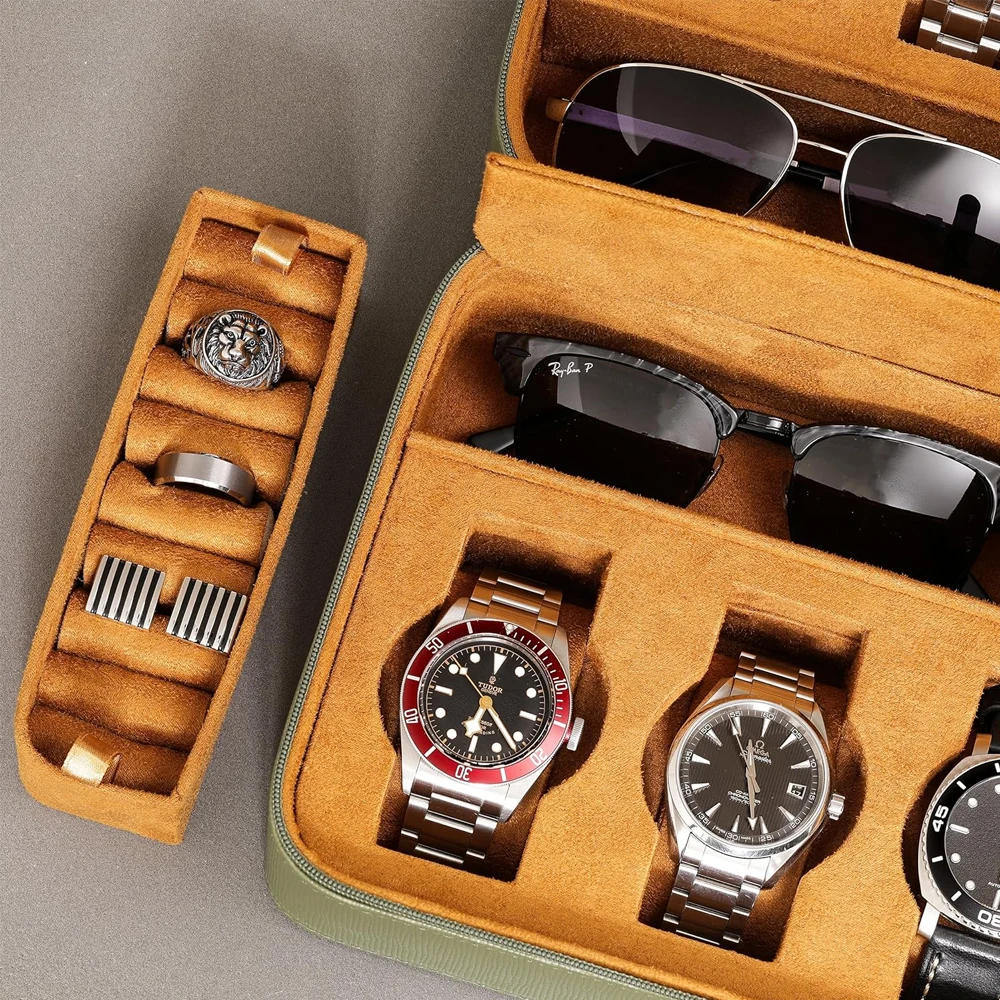 8 Watch Travel Case Storage Organizer for 8 Watches, Sunglasses, Rings ...