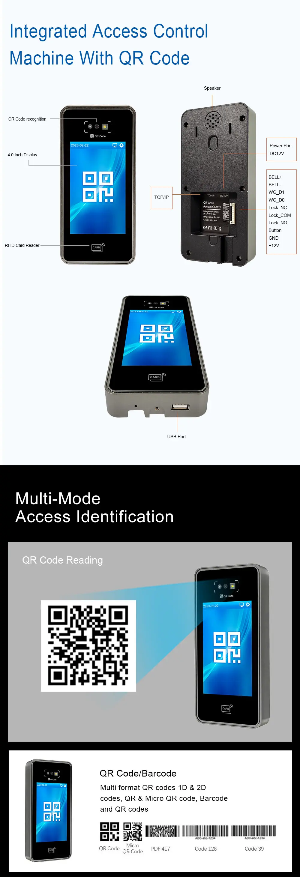 Wifi Access Control Attendance Machine with 4 Touch Screen