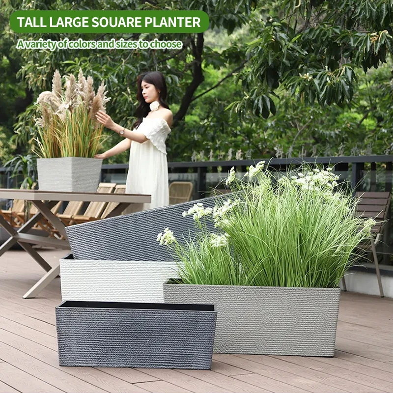 Large Rectangular Outdoor Planter Pot Home Patio Flower Pot with ...