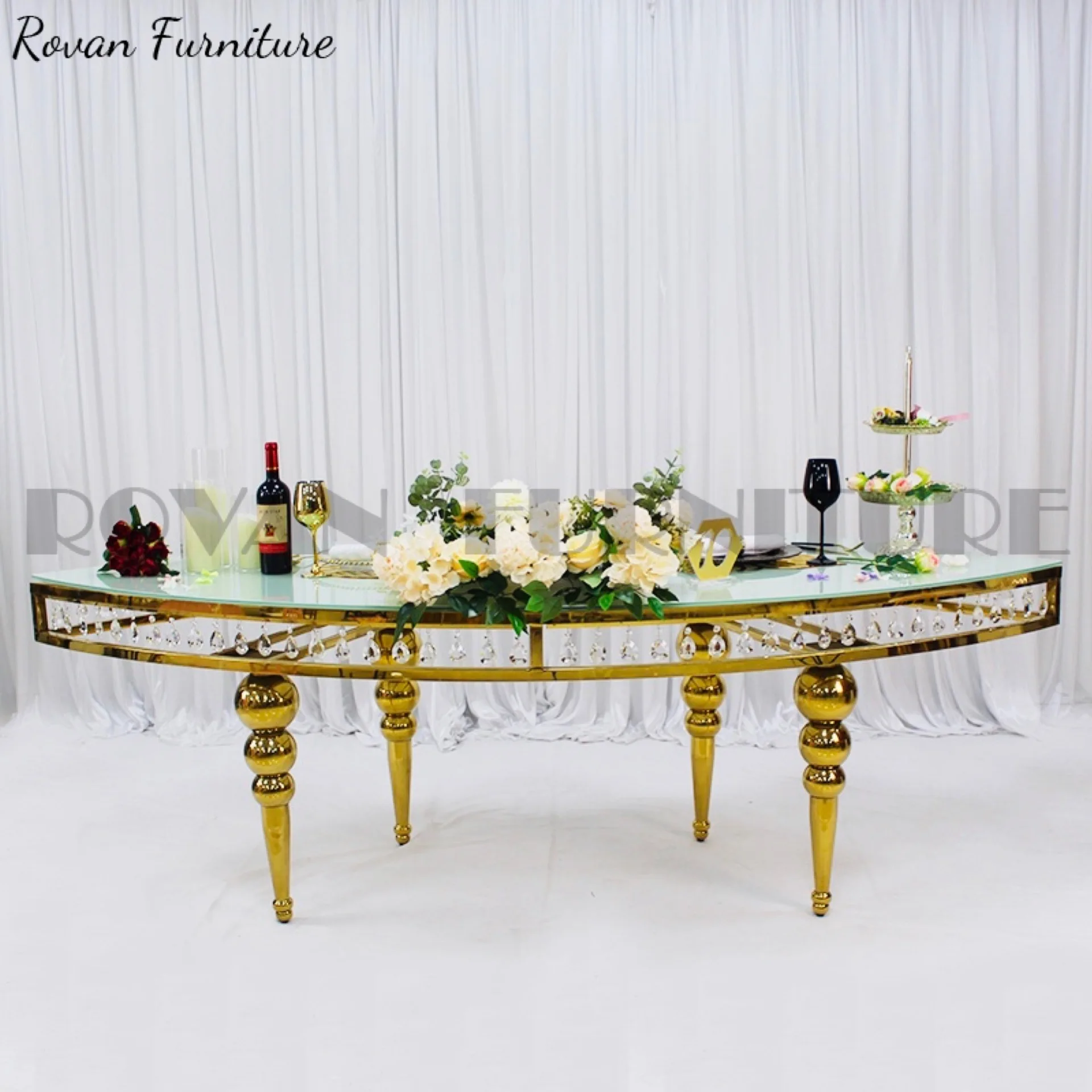 Serpentine Table Gold Glass Stainless Steel for Weddings