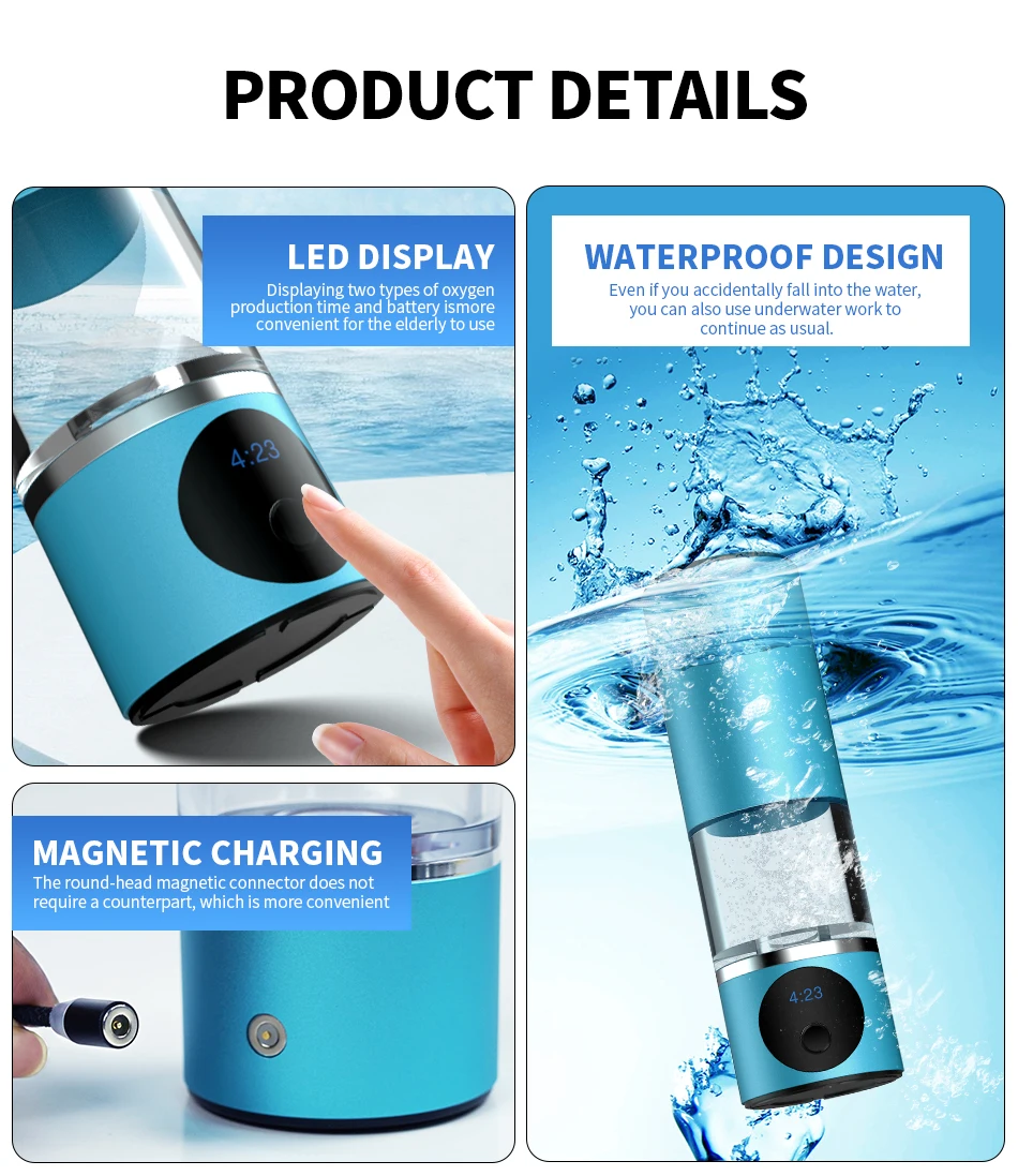 5000ppb Rechargeable Hydrogen Water Generator Hydrogen Rich Water ...