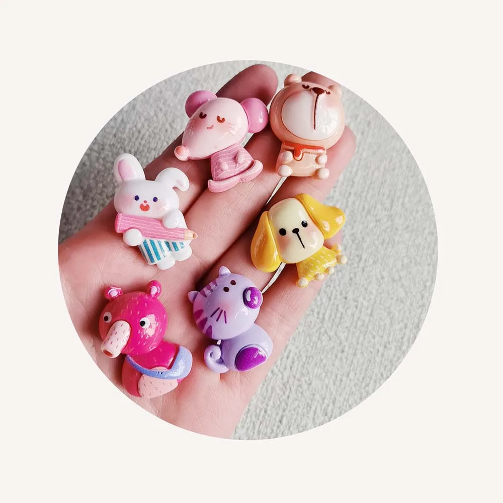 2024 New Cabochons Resin Charms Cute Animals Flatback Design Clay Material Plasticine for Slime DIY Bag Packed Popular Modeling