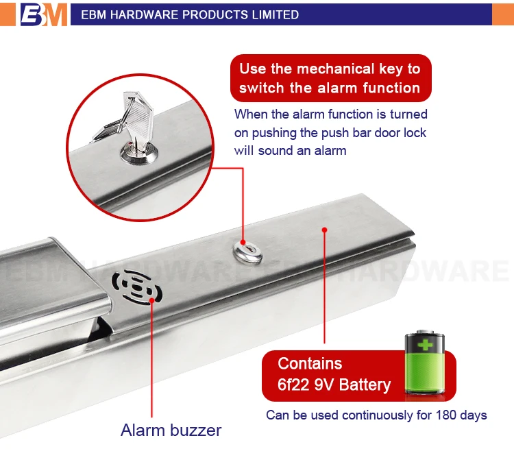 Sus 304 Stainless Steel Push Bar Exit Device With Alarm Function ...