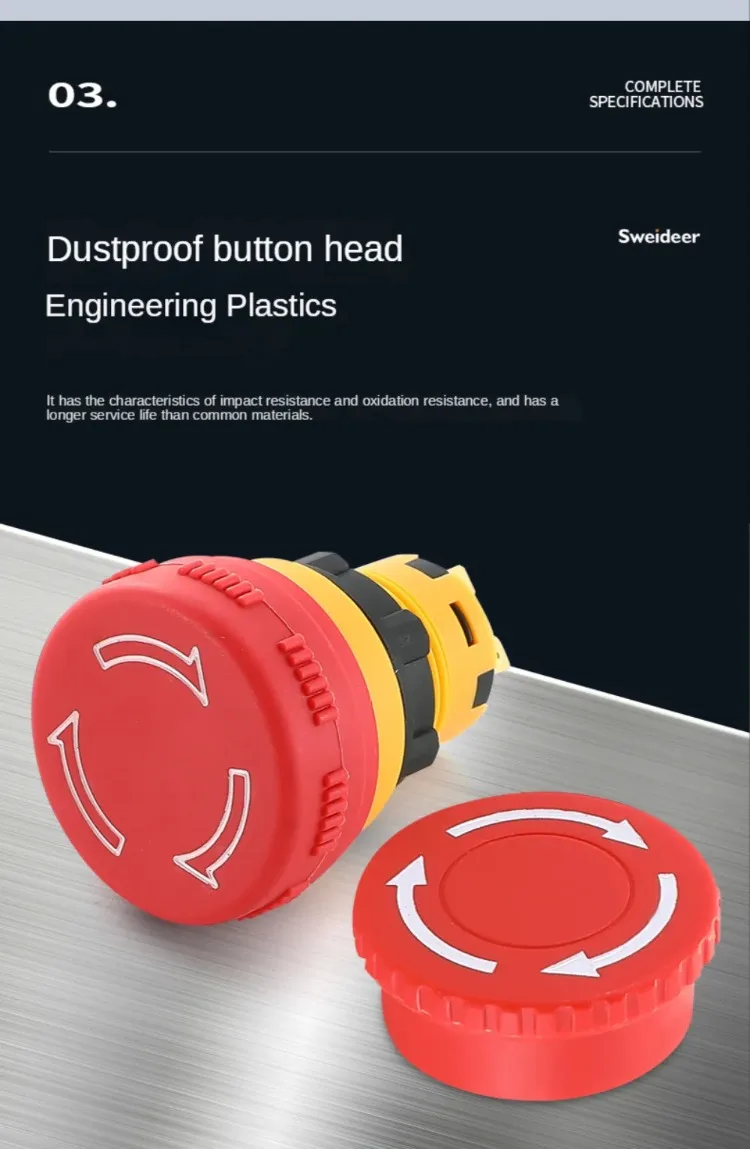 16mm Plastic Emergency Stop Switch - Self Locking Safety