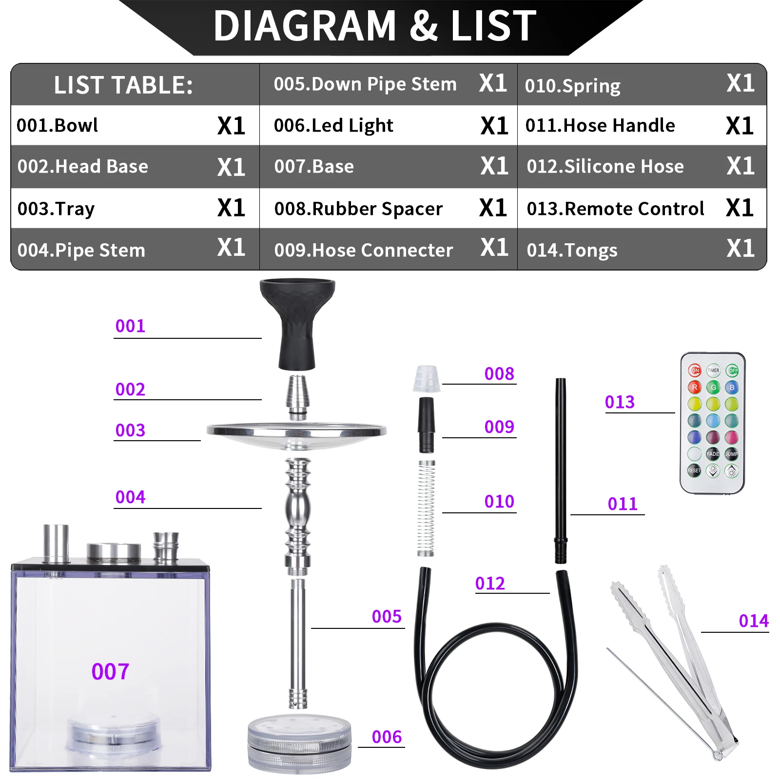 Cube Hookah Chicha Sheesha - LED Light & Acrylic Design