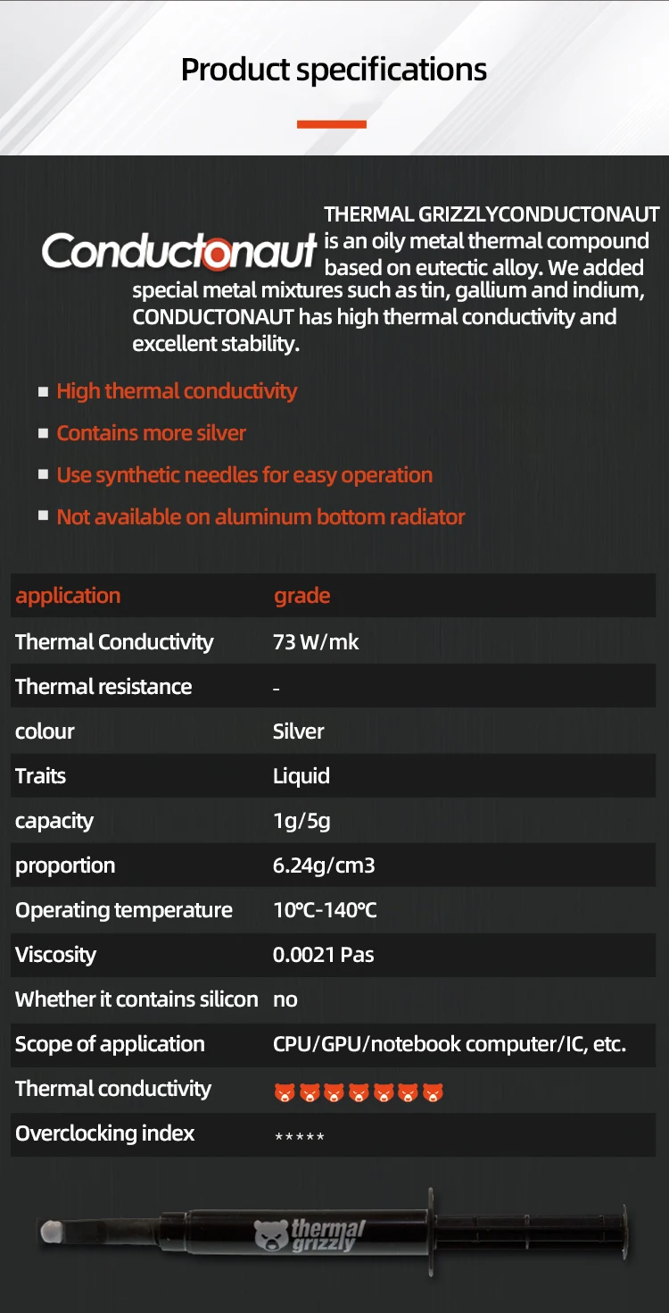 Thermal Grizzly Conductonaut Liquid Metal Thermal Grease For Cpu Gpu ...