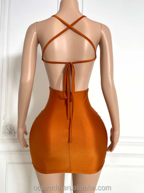 Ocstrade Orange Halter Backless Mini Short Dress Hot Sexy Luxury Party