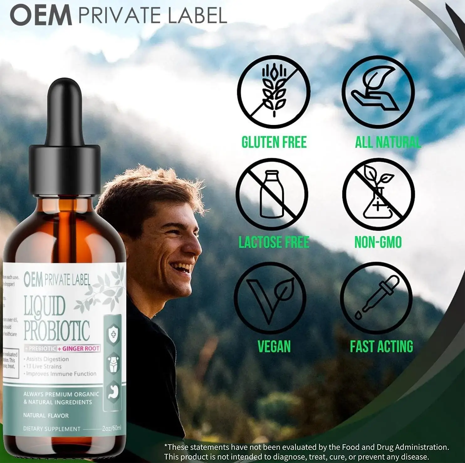 Organic Probiotics Liquid Drops Prebiotic Ginger Drops Digestive Gut ...