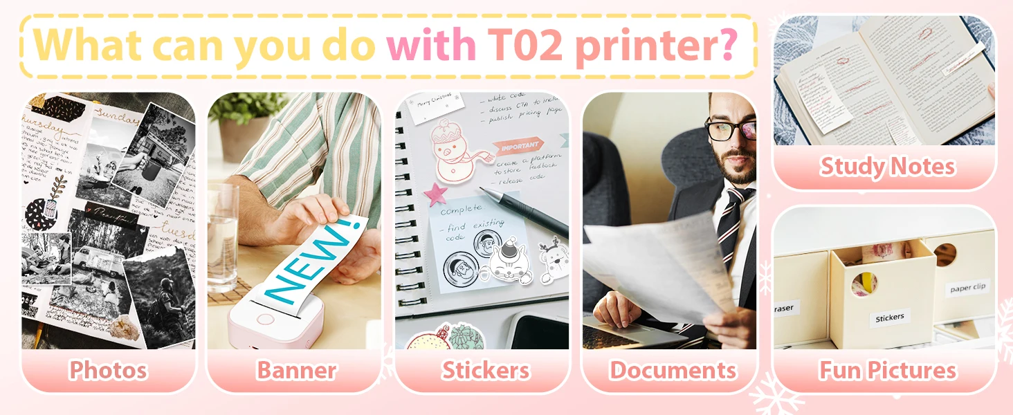 Mini Printer Phomemo T02 Sticky Label Note Photo Thermal Printer Kids ...
