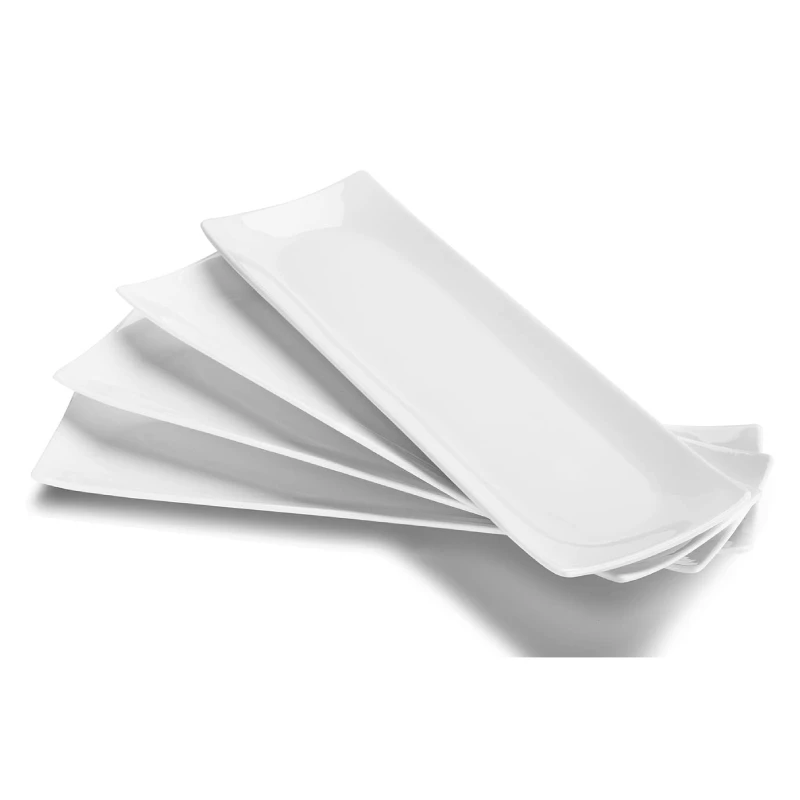 14 inch White Rectangle Serving Platters Sushi Plate Set of 4 Ceramic ...