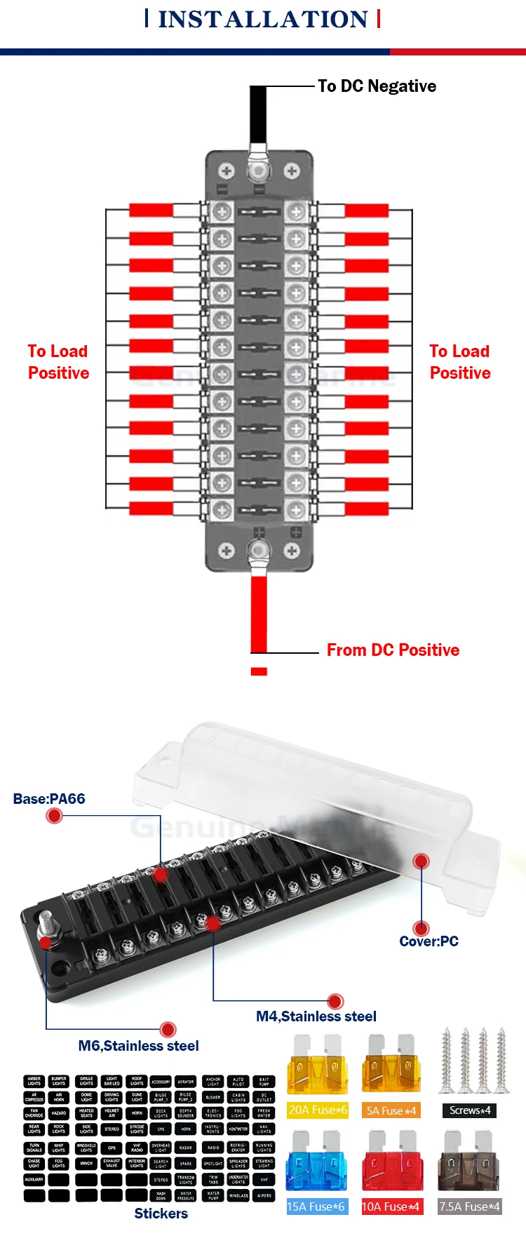 genuine goods marine waterproof DC fuse box marine ship parts 24pes ...