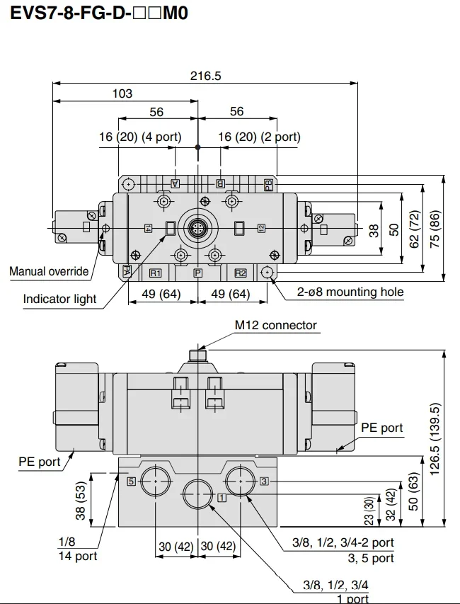 Solenoid Valve with M12 Connector - ISO Standard EVS7-6/7-8/7-10