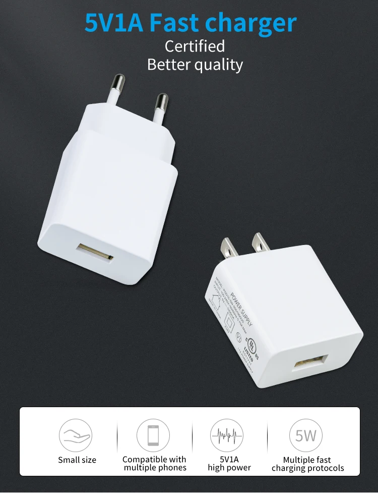 Wholesale CUL CE 5V1A 5W Travel Power Charger Adapter Micro Type C Cell Phone 5V1A USB a High ...