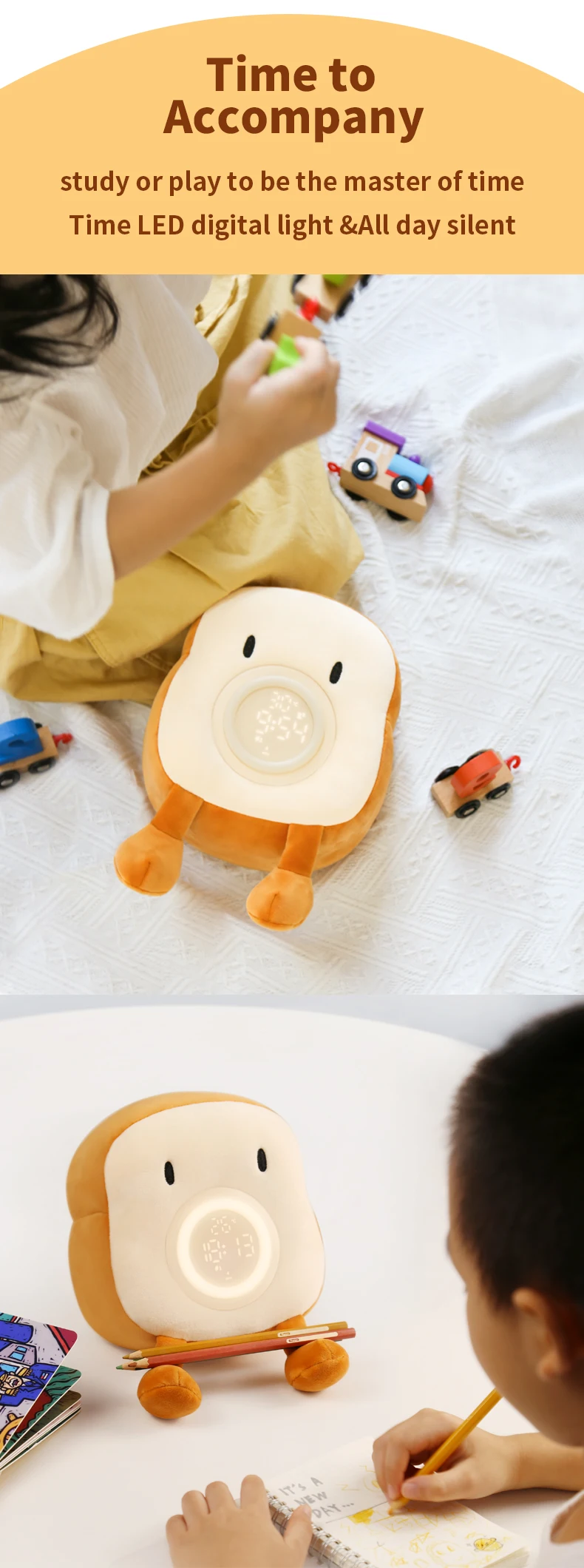 Original Toast Plush Alarm Clock Lamp Cartoon Multi-function Student ...