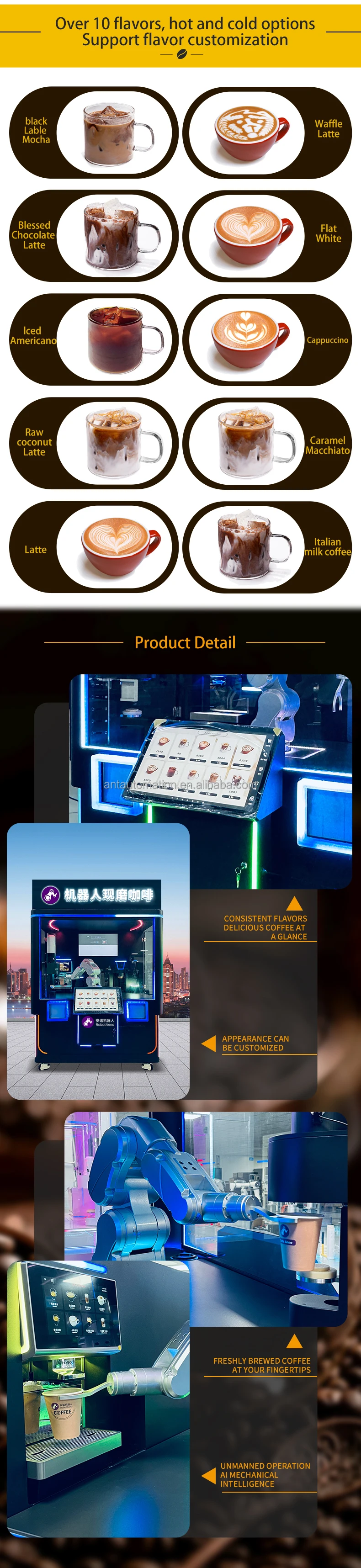 6 Axis Robot Arm Making Milk Coffee Machine Manufacturer Coffee Tea Vending Robot For Business ...