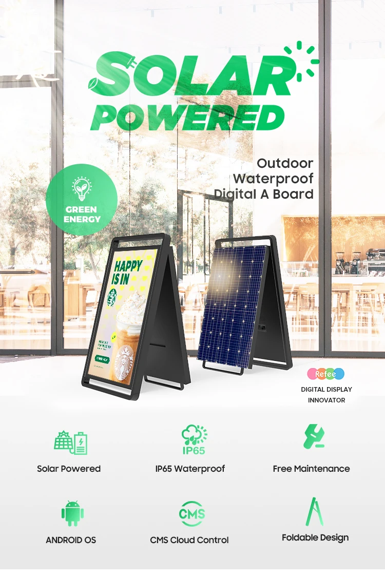 Solar Powered Readable Digital Advertising Display Rechargeable Battery ...