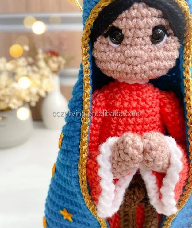 Hand Amigurumi Virgin Maria Dolls With Blue Shawl And Halo Crochet ...