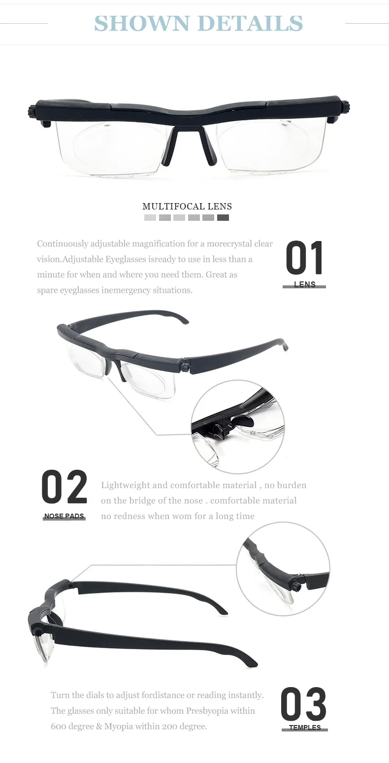 Adjustable Lens Focus Eye Glasses for Seniors - Distance & Reading