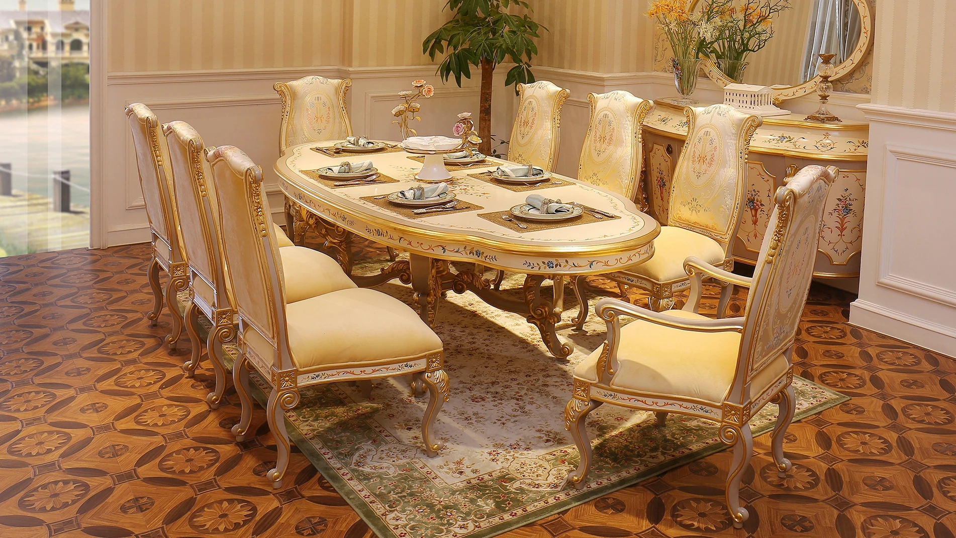 Luxury Italian Classic Solid Wood Dining Room Furniture 8 Chairs Dining ...