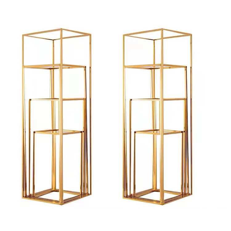 Wedding Decorations Tall Rectangle Column Gold Metal Iron Flower Stand ...