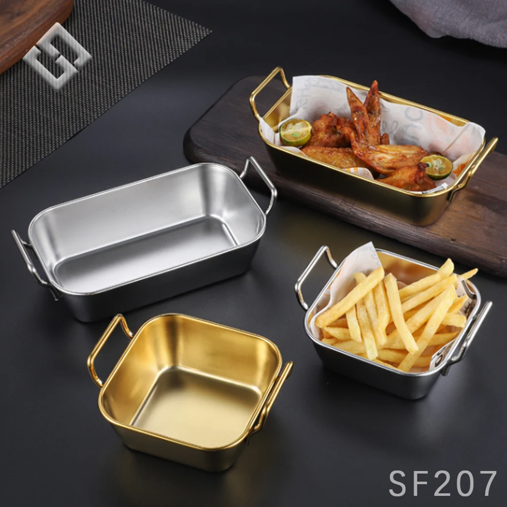Square Stainless Steel Food Storage Trays Handle Snacks Sushi Dish ...