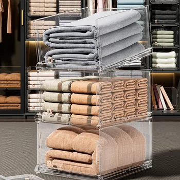 Clear Plastic Stackable Clothes Storage Foldable Pull Out Drawers Bins ...