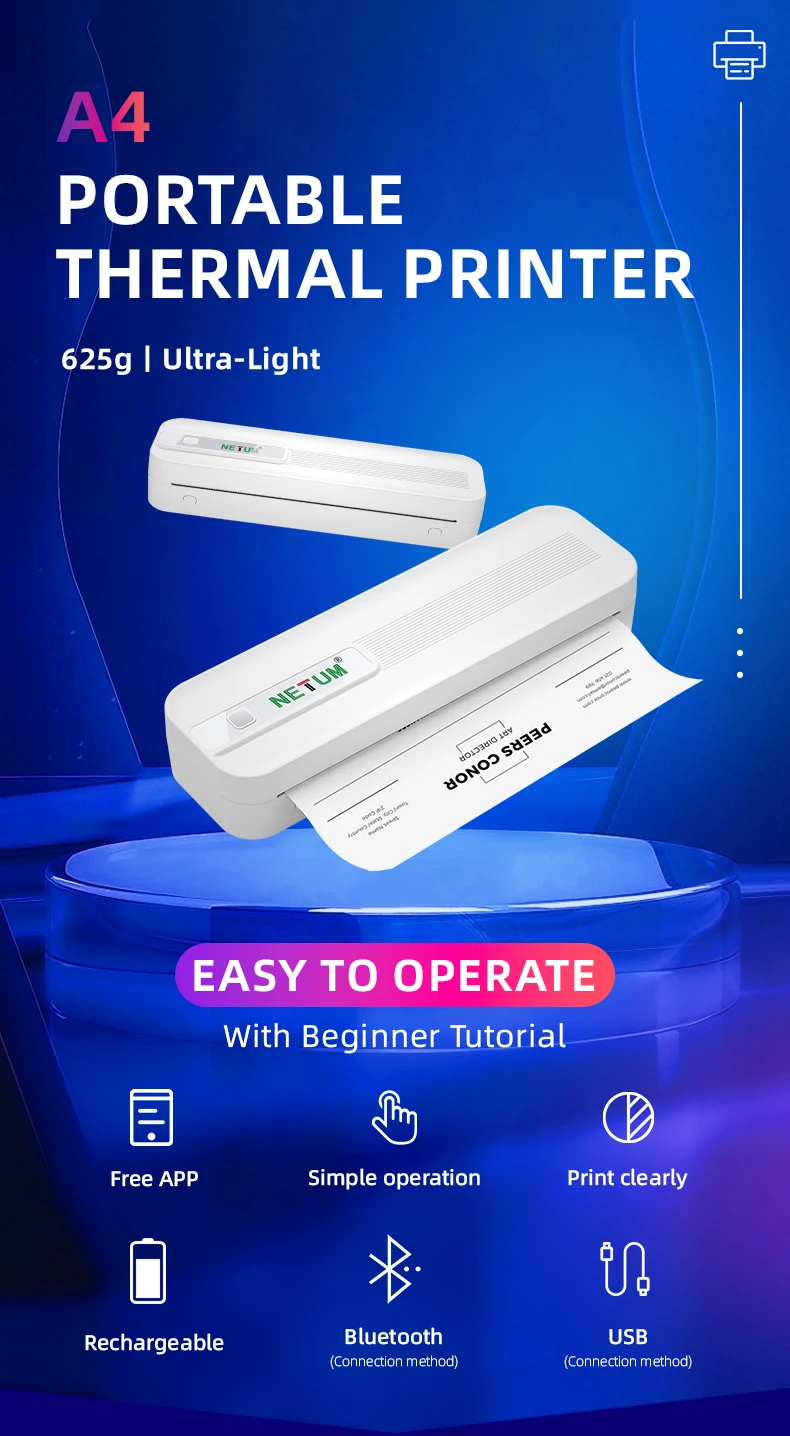Small Size Rechargeable Inkless Documents A4 Wireless Portable Printer ...