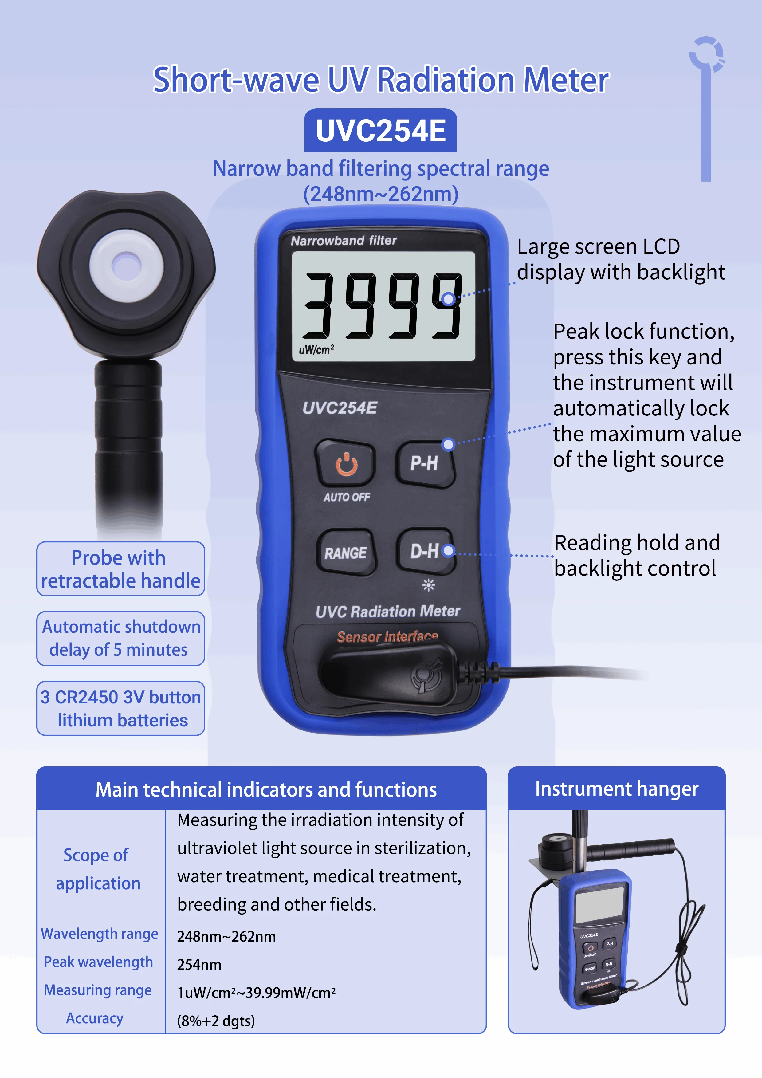 Uv254e Uv Light Meter Uvc Light Measure Tester,Uvc254e Uvc Radiation ...