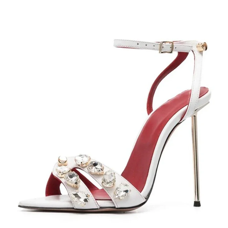 Shop High Metal Heels Sandals with Big Diamonds & Ankle Strap