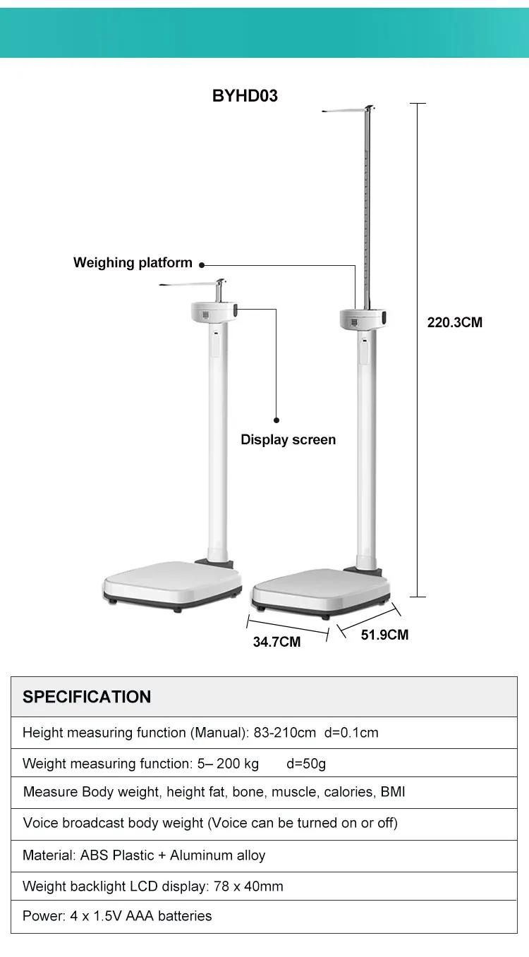 Ultrasonic Weighing Scale Digital Weight And Height Scale For Human ...