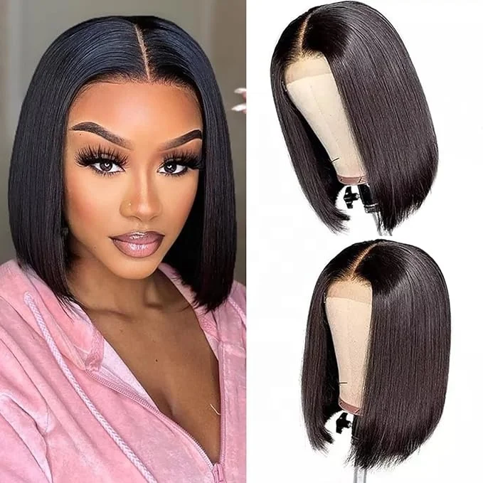 4x4 Bone Straight Frontal Short Bob Wigs Vietnamese Double Drawn Wear ...