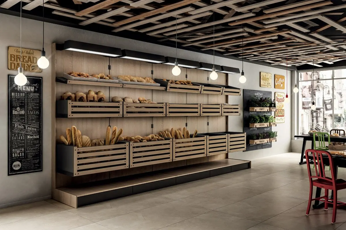 Customized Bakery Interior - Wood Display Island Warmer