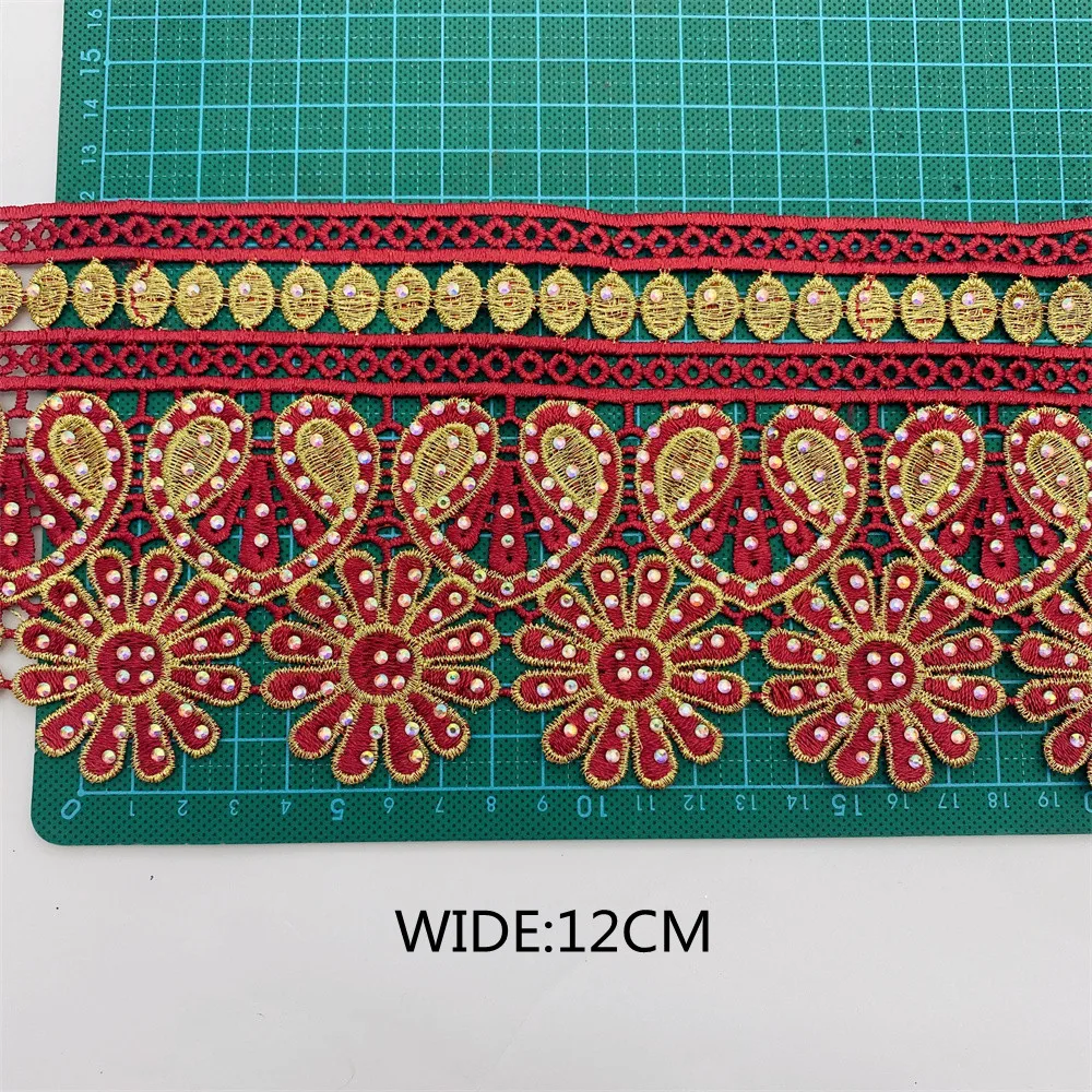 African Golden Single-sided Lace Trim Metallic Trimming with Hot Fix ...